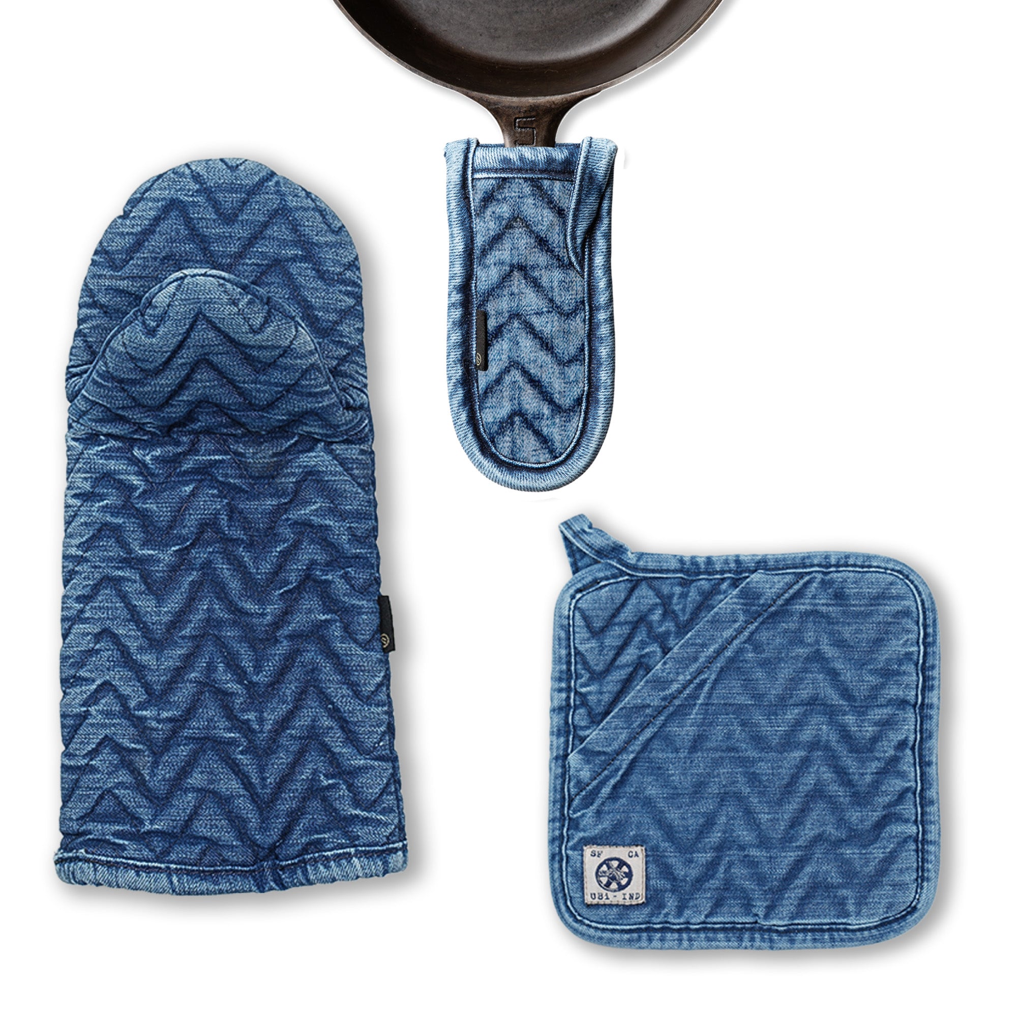 The Bundle - Standard Herringbone Oven Mitt, Pan Handle Holder and ...